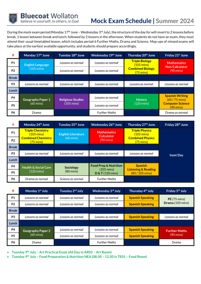 GCSE Mock Exams - Bluecoat Wollaton Academy